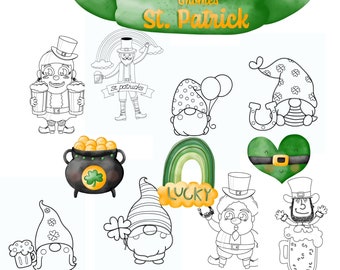 St. Patrick's Day Gnome Coloring Page - Etsy