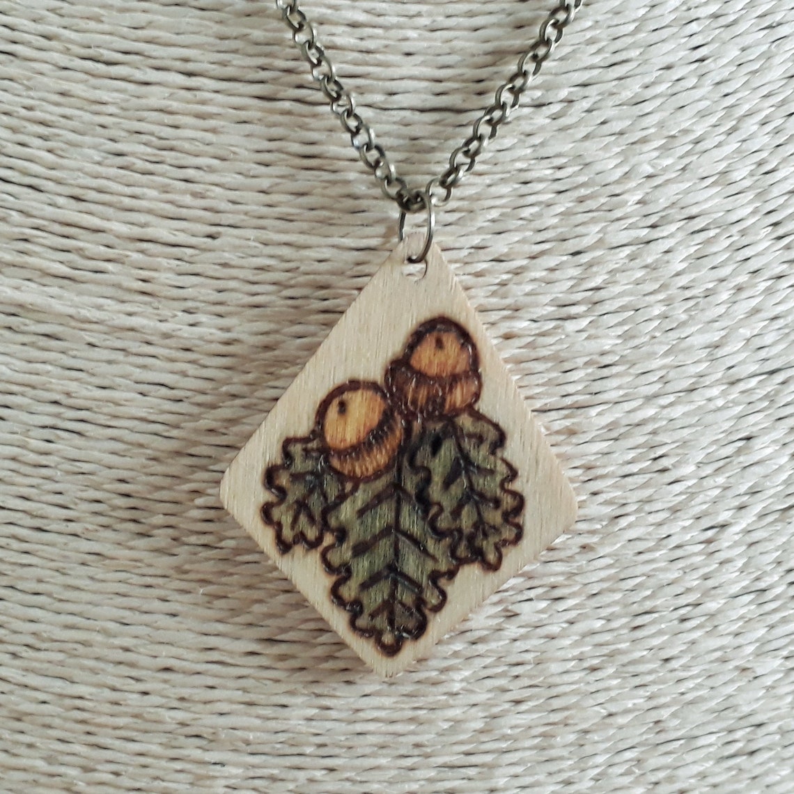 Pyrography Oak Leaf and Acorn Wooden Pendant - Etsy
