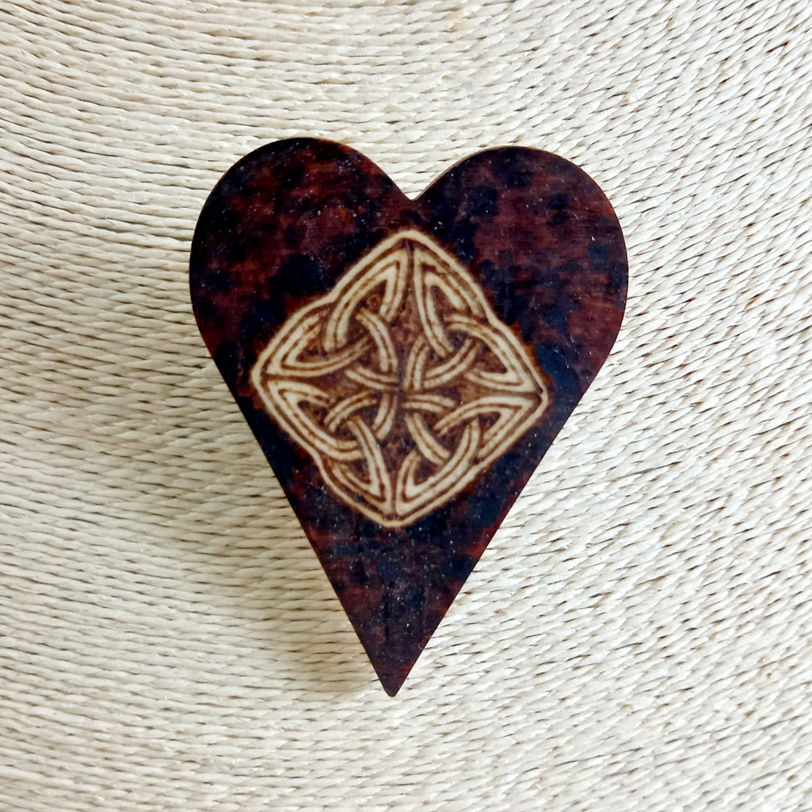 Pyrography Celtic Knotwork Folk Heart Wooden Brooch - Etsy