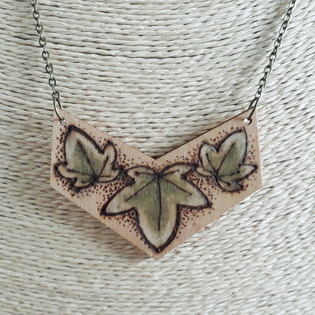 Pyrography Ivy Leaf Wooden Pendant - Etsy New Zealand