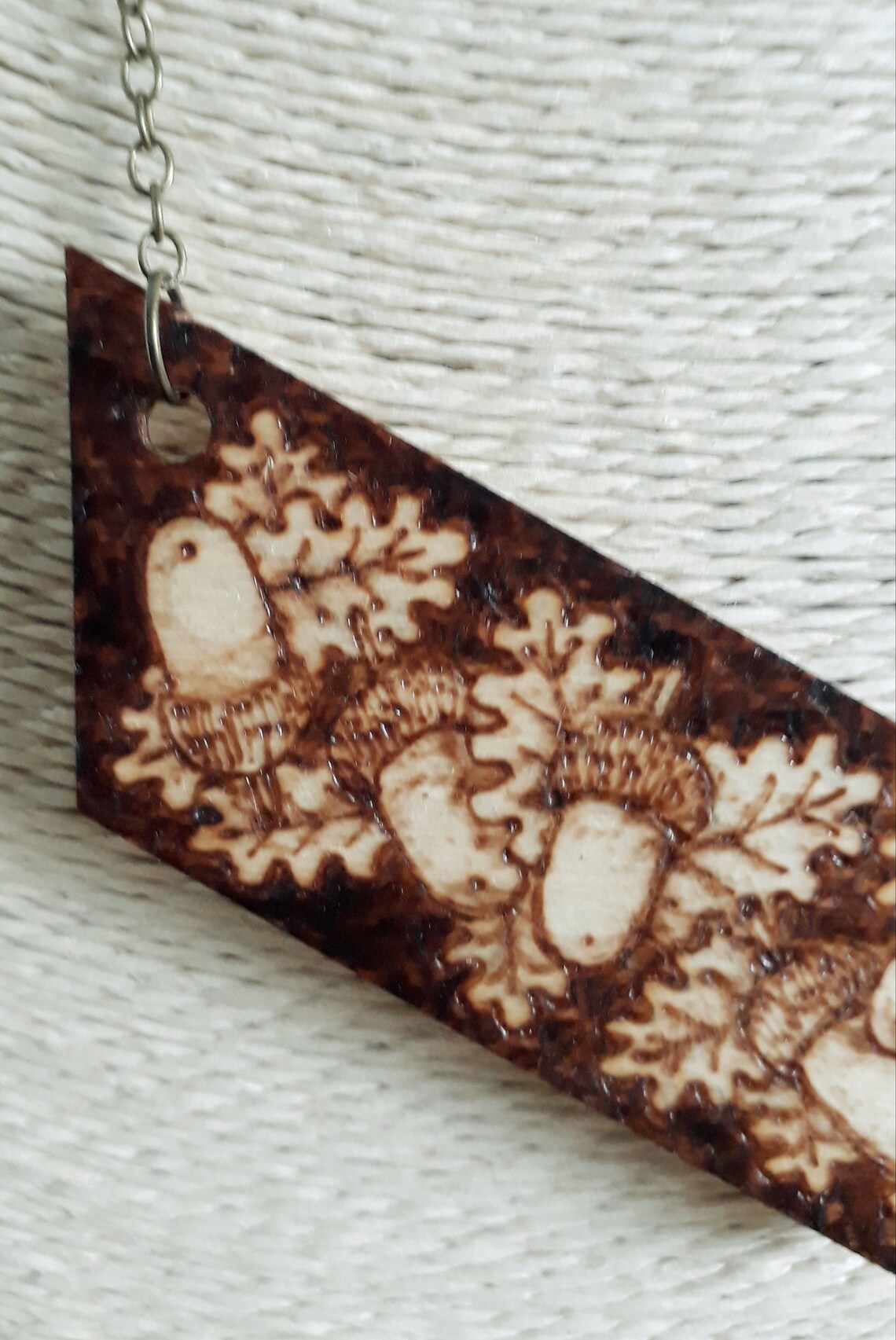Pyrography Oak Leaf and Acorn Wooden Pendant - Etsy