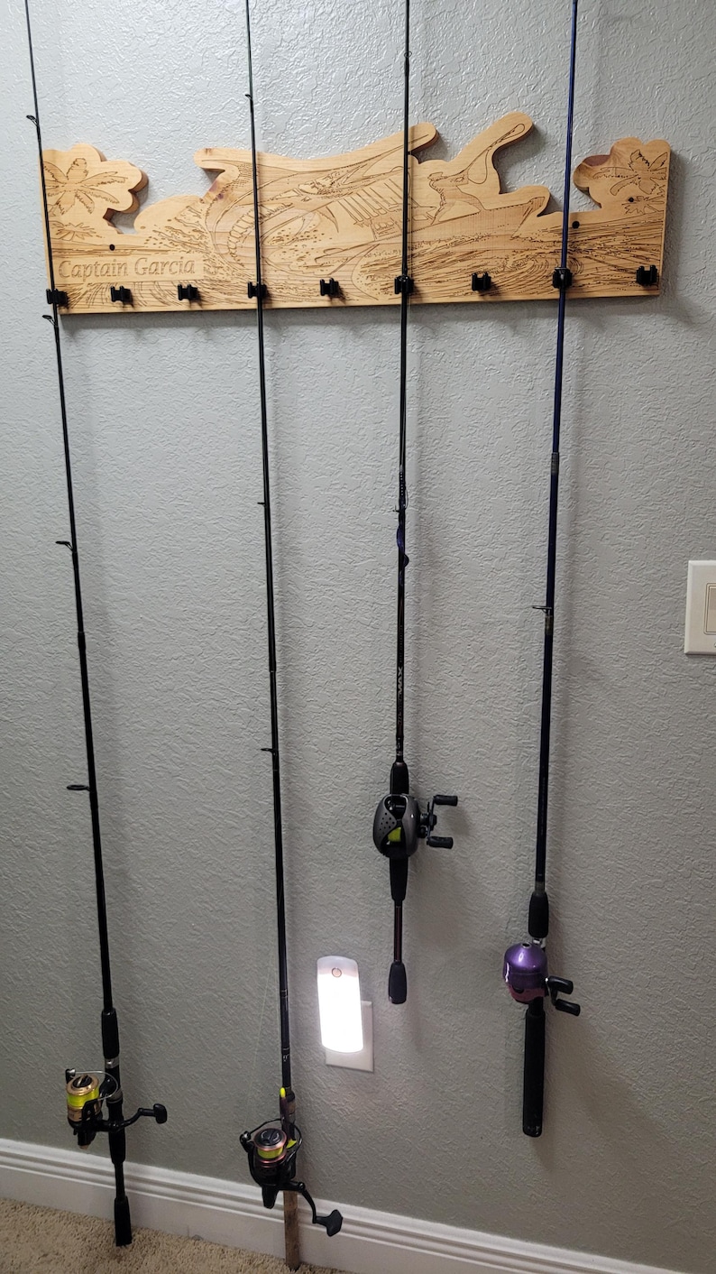 Personalized Fishing Rod Rack, Laser Engraved Wood, Holds 9 - Etsy