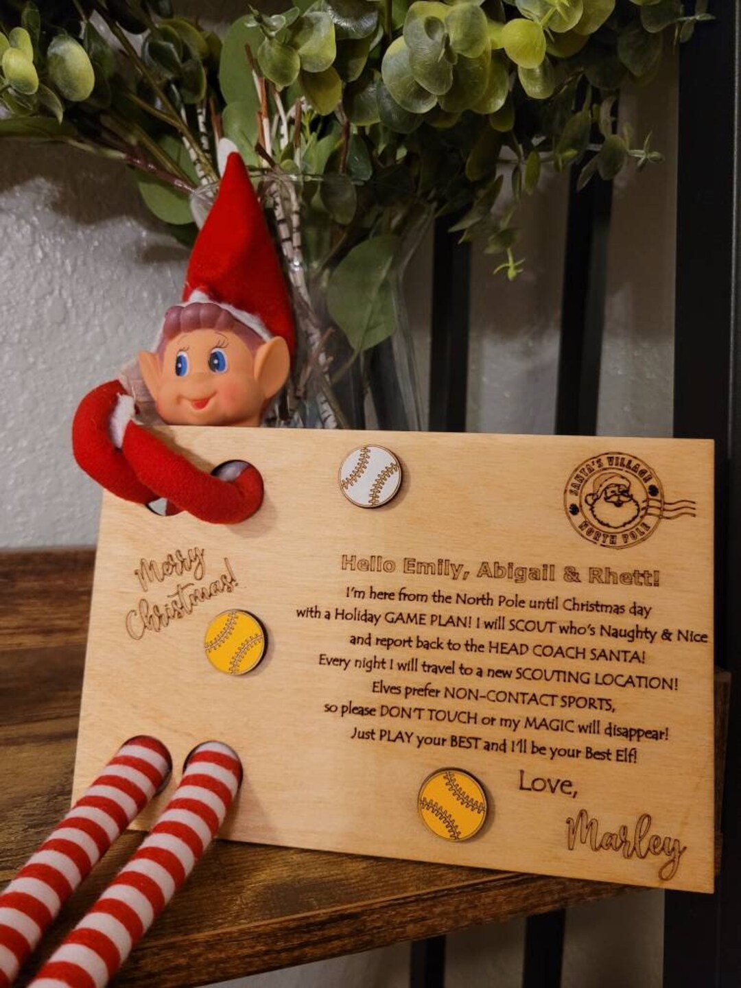PERSONALIZED ELF CARD + Sports Themed Elf Post Card + Softball Mom ...
