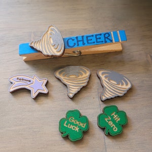 CHEERLEADING COMPETITION PIN Decorations + Good Luck Duck + Pin Me + Cheer Mom + Lucky Clovers ...