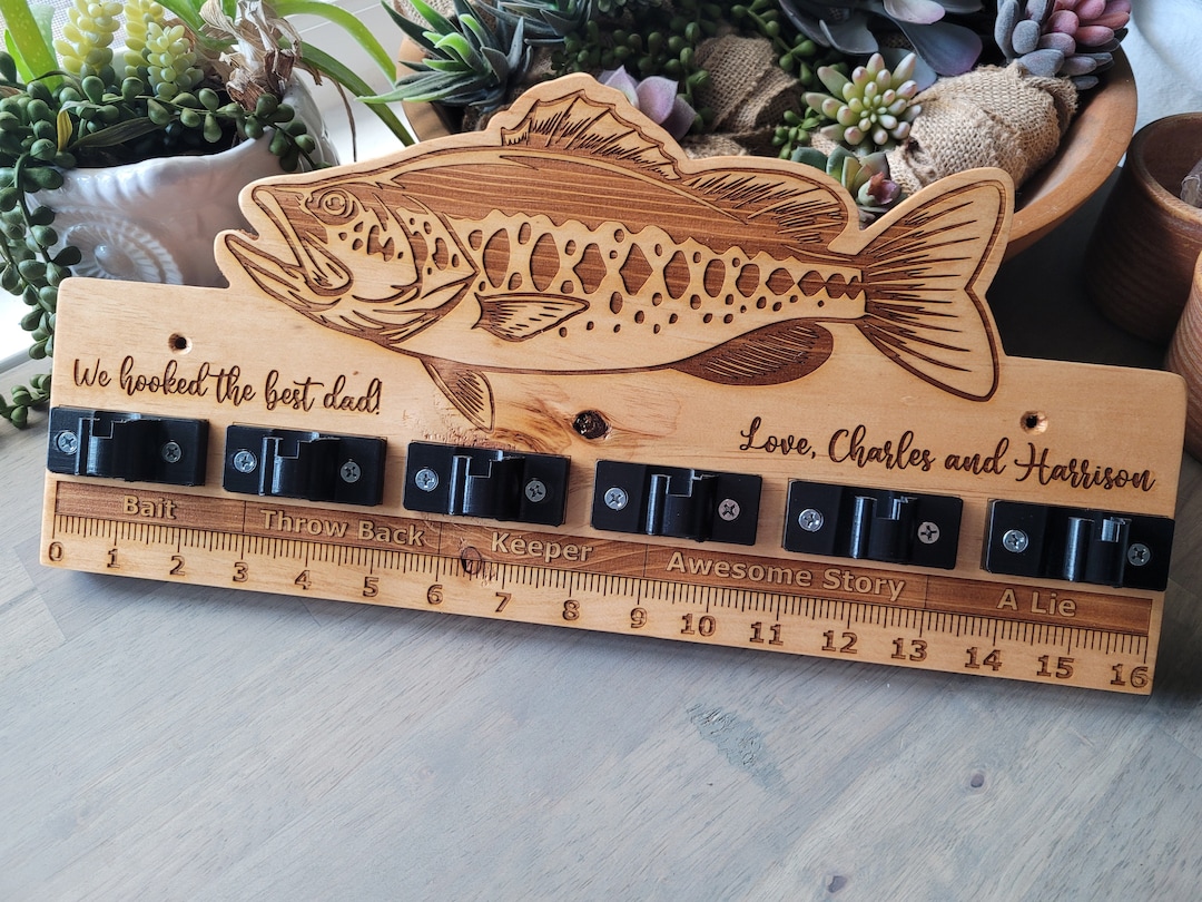 Personalized Fishing Rod Rack, Laser Engraved Wood Holder Wall Mount ...