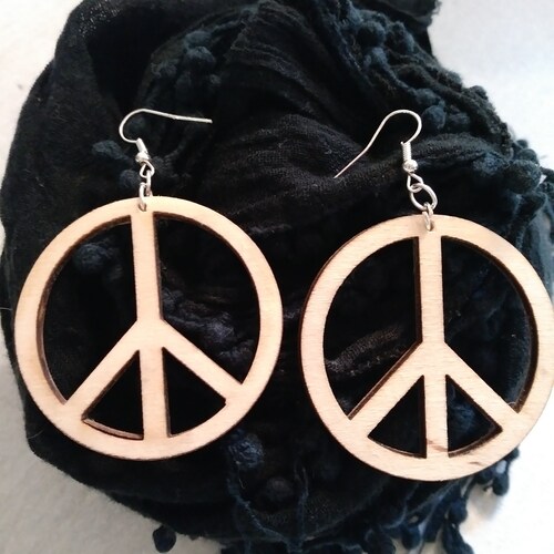 Peace Sign Earrings Wooden - Etsy