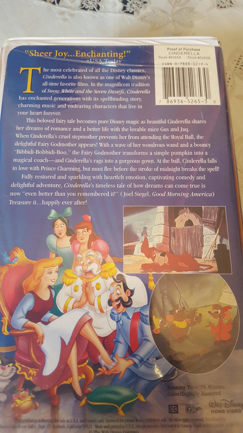 CINDERELLA VHS, 1995 Walt-disney-rare Masterpiece Collection - Etsy