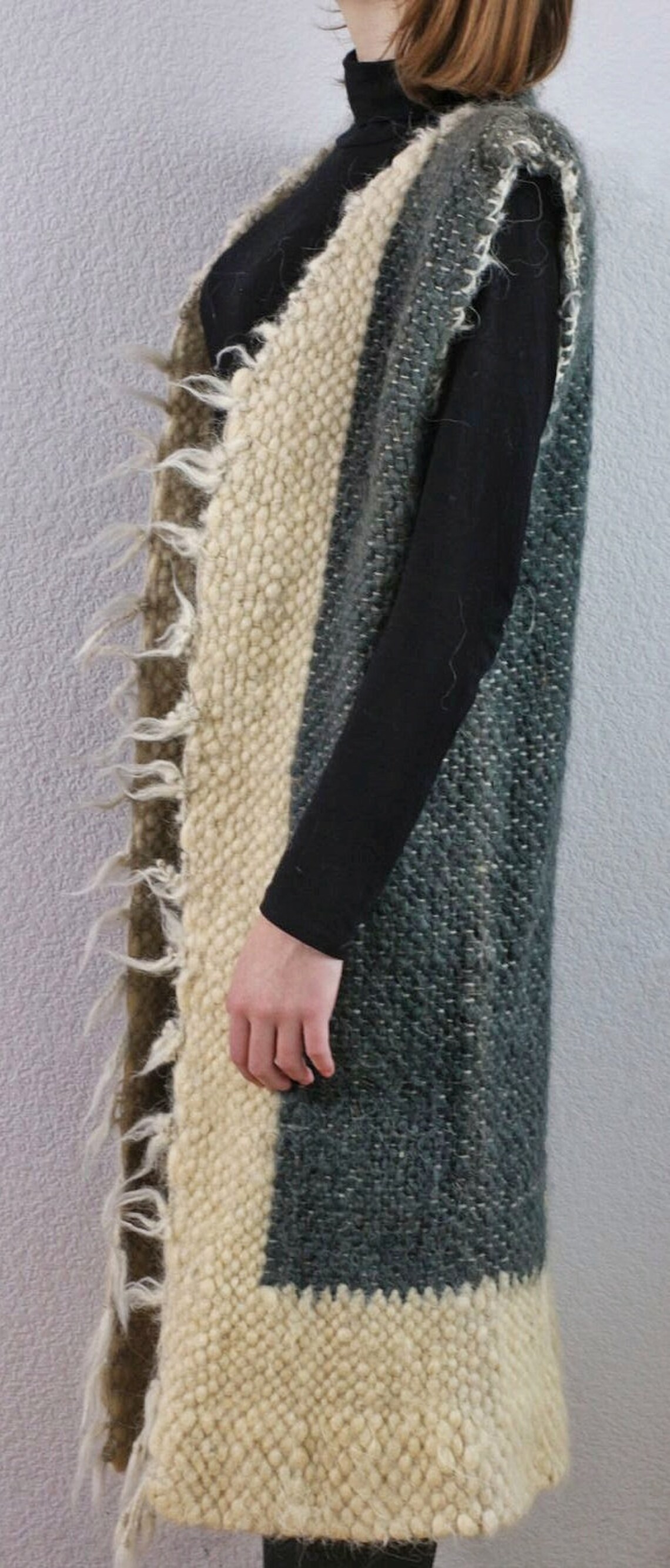 Ethnic Gray Wool Coat Eco Friendly Winter Hooded Coat Buttoned Woven ...