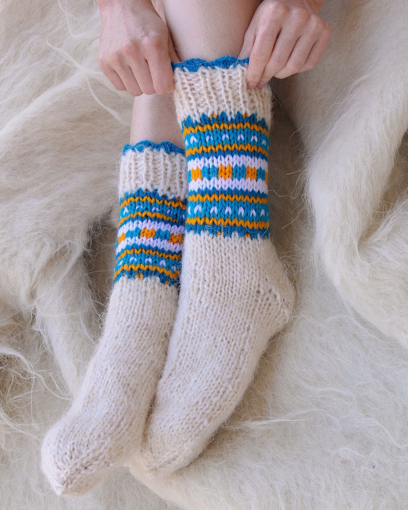 Hand Knitted Pure Sheep Wool Socks for Women, Knit Winter Socks ...