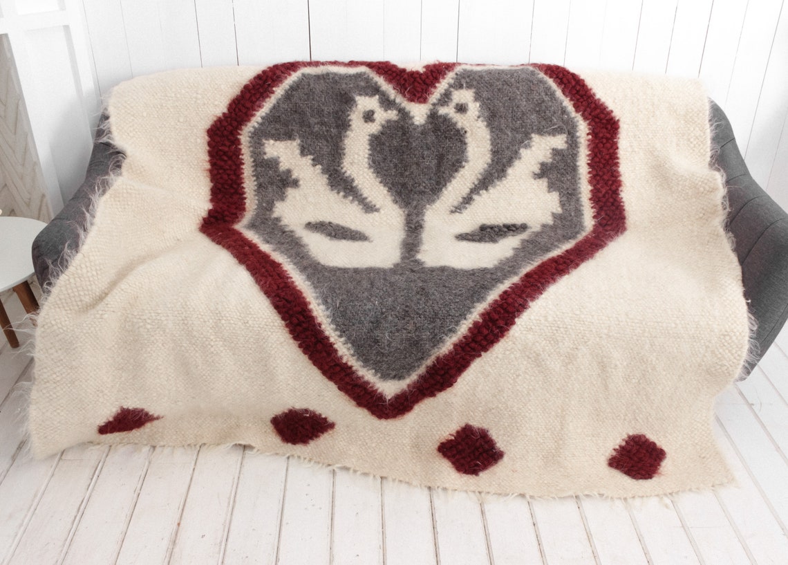 Fluffy Wool Throw Warm Blanket thick Woven Plaid Mid century | Etsy