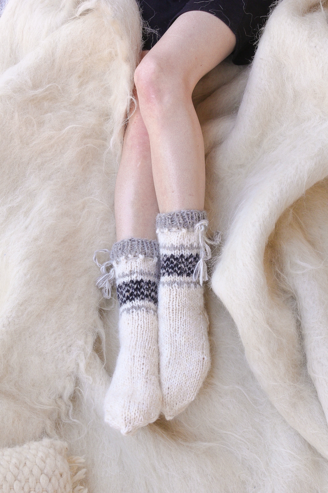 Hand Knitted Pure Sheep Wool Socks for Women Knit Winter | Etsy