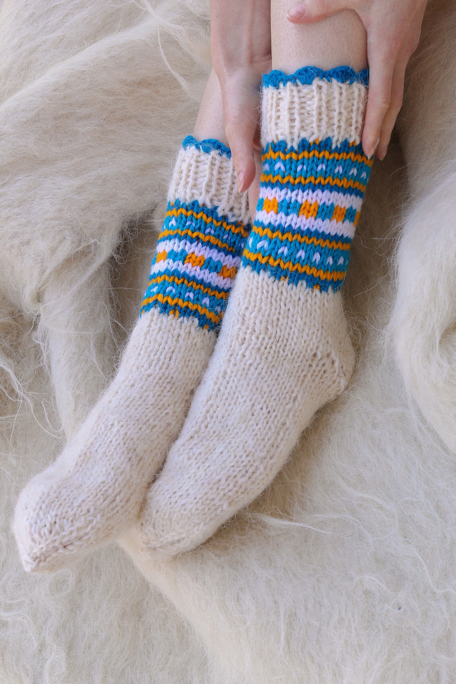 Hand Knitted Pure Sheep Wool Socks for Women, Knit Winter Socks ...