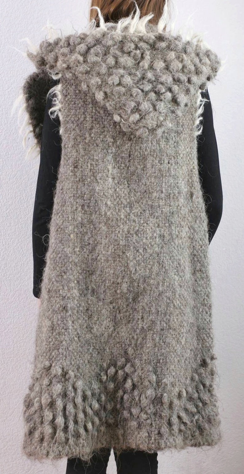 Ethnic Gray Wool Coat Eco Friendly Winter Hooded Coat Buttoned Woven ...