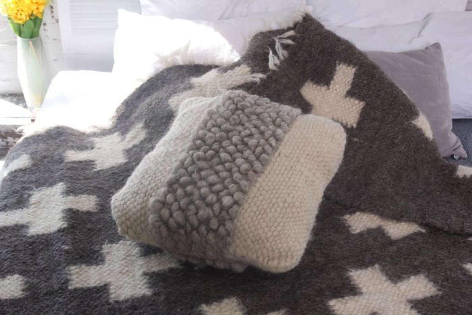 Swiss Grey Woven Rug Scandinavian Area Rug Wool Blanket Personilized ...