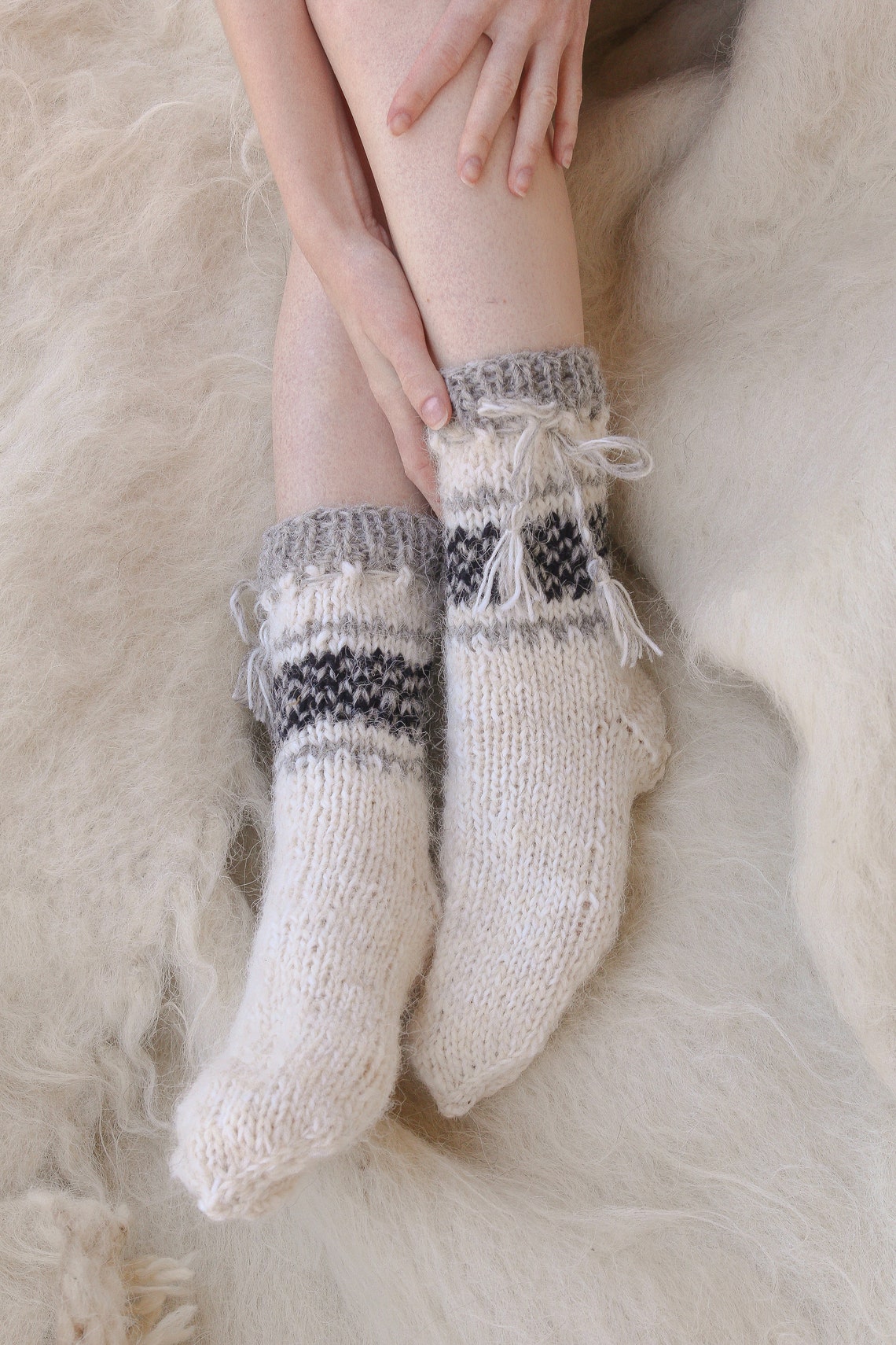 Hand Knitted Pure Sheep Wool Socks for Women Knit Winter - Etsy