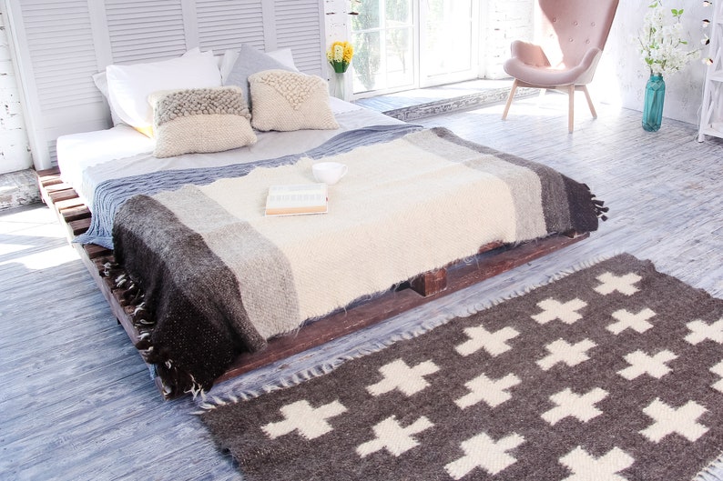 Swiss Wool Rug Handwoven Large Gray Woven Carpet Mid-century - Etsy