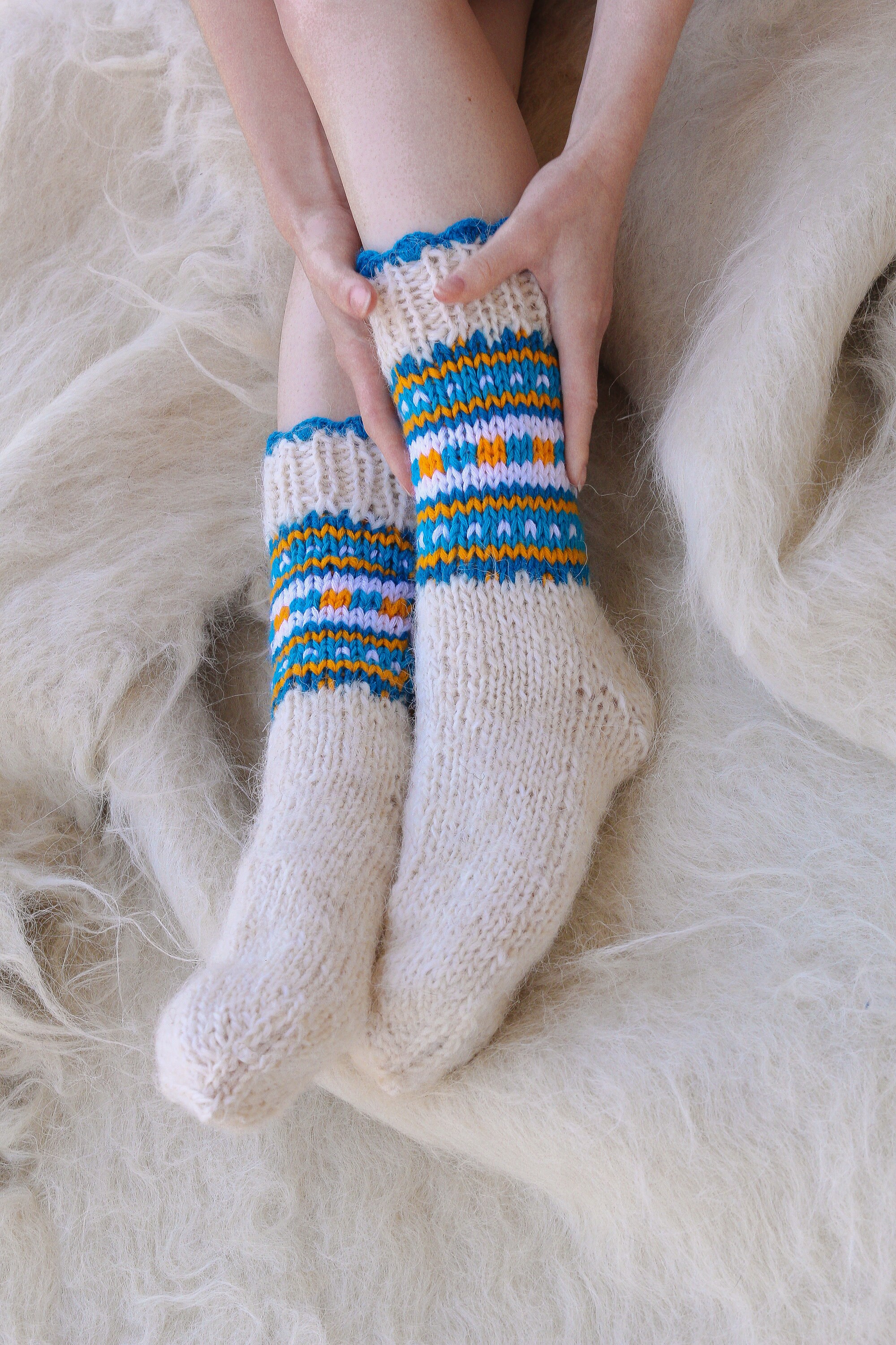 Hand Knitted Pure Sheep Wool Socks for Women, Knit Winter Socks ...