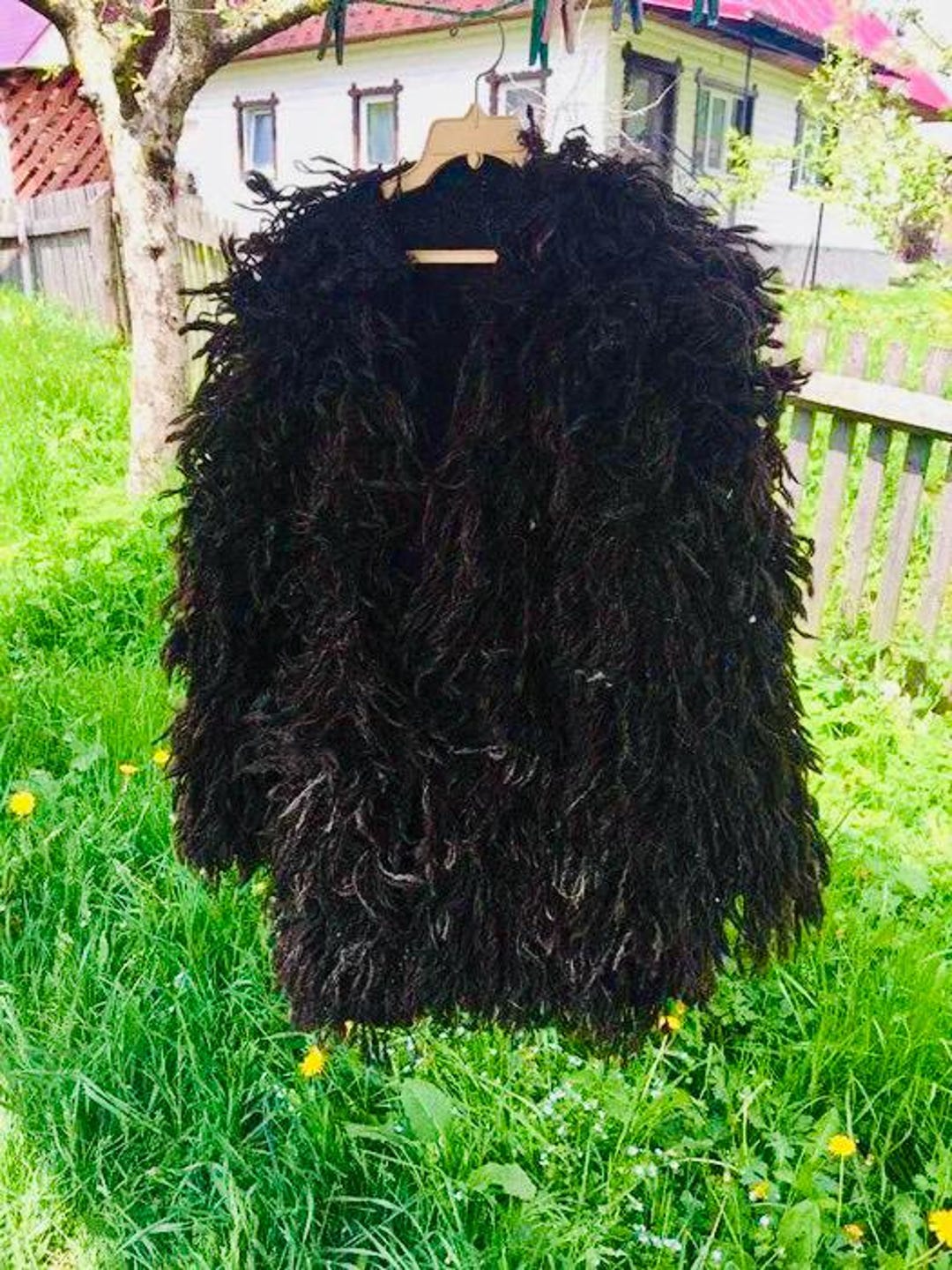 Black Shag Jacket, 100% Wool Coat Eco Friendly Winter Coat Buttoned ...