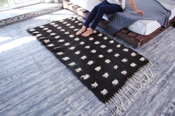 Black Woven Scandinavian Handmade Rug Rugs for Living Room - Etsy