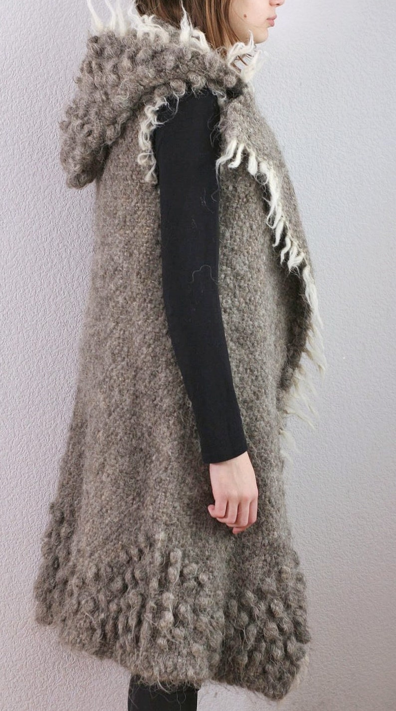 Ethnic Gray Wool Coat Eco Friendly Winter Hooded Coat Buttoned Woven ...