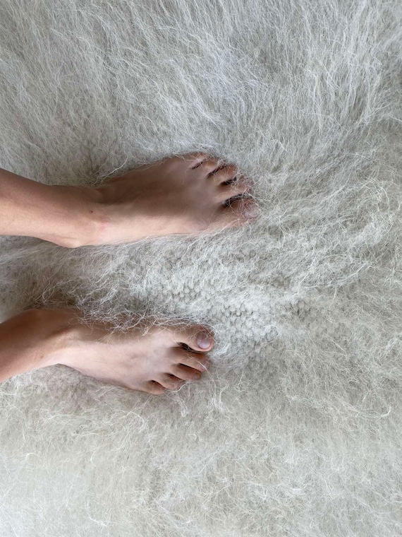 White Scandinavian Handmade Rugs for Living Room Mid-century | Etsy