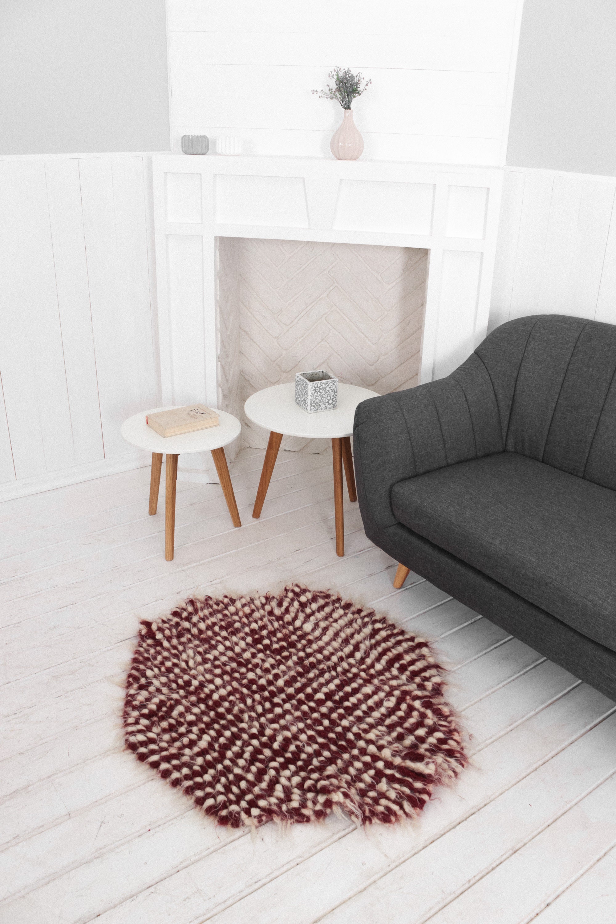 Round 100% Wool Rug Handwoven Large Woven Carpet Mid-century | Etsy