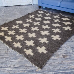 Swiss Wool Rug Handwoven Large Gray Woven Carpet, Mid-century Modern ...