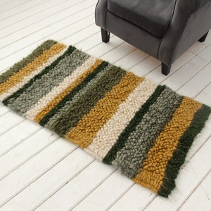 Green & Yellow Wool Rug Handwoven Floor Rug Natural Sheep Wool Rug ...