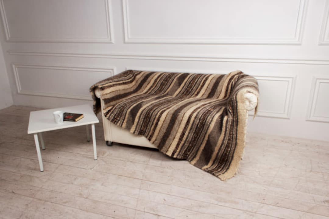 Rustic Wool Throw Striped Blanket Queen/full Size Warm Sofa Coverlet ...