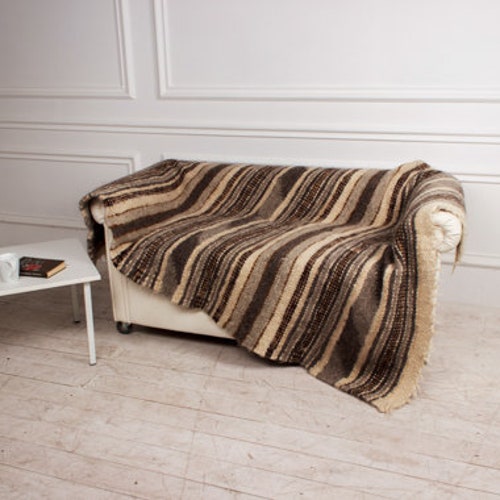 Rustic Wool Throw Striped Blanket Queen/full Size Warm Sofa - Etsy