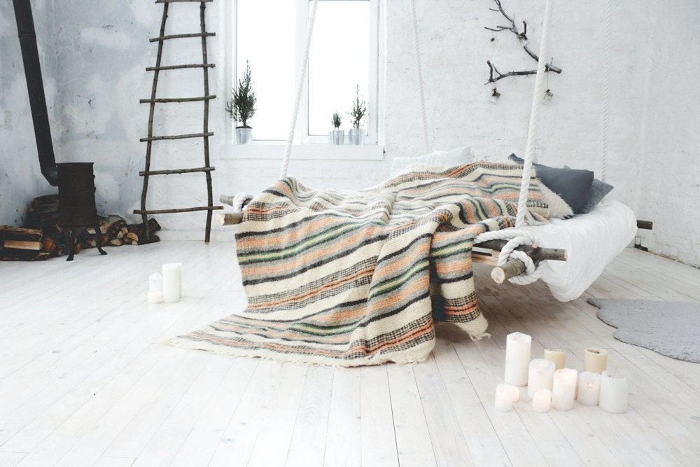 Swedish Wool Blanket Striped Wool Blanket Queen Size Bedspread - Etsy