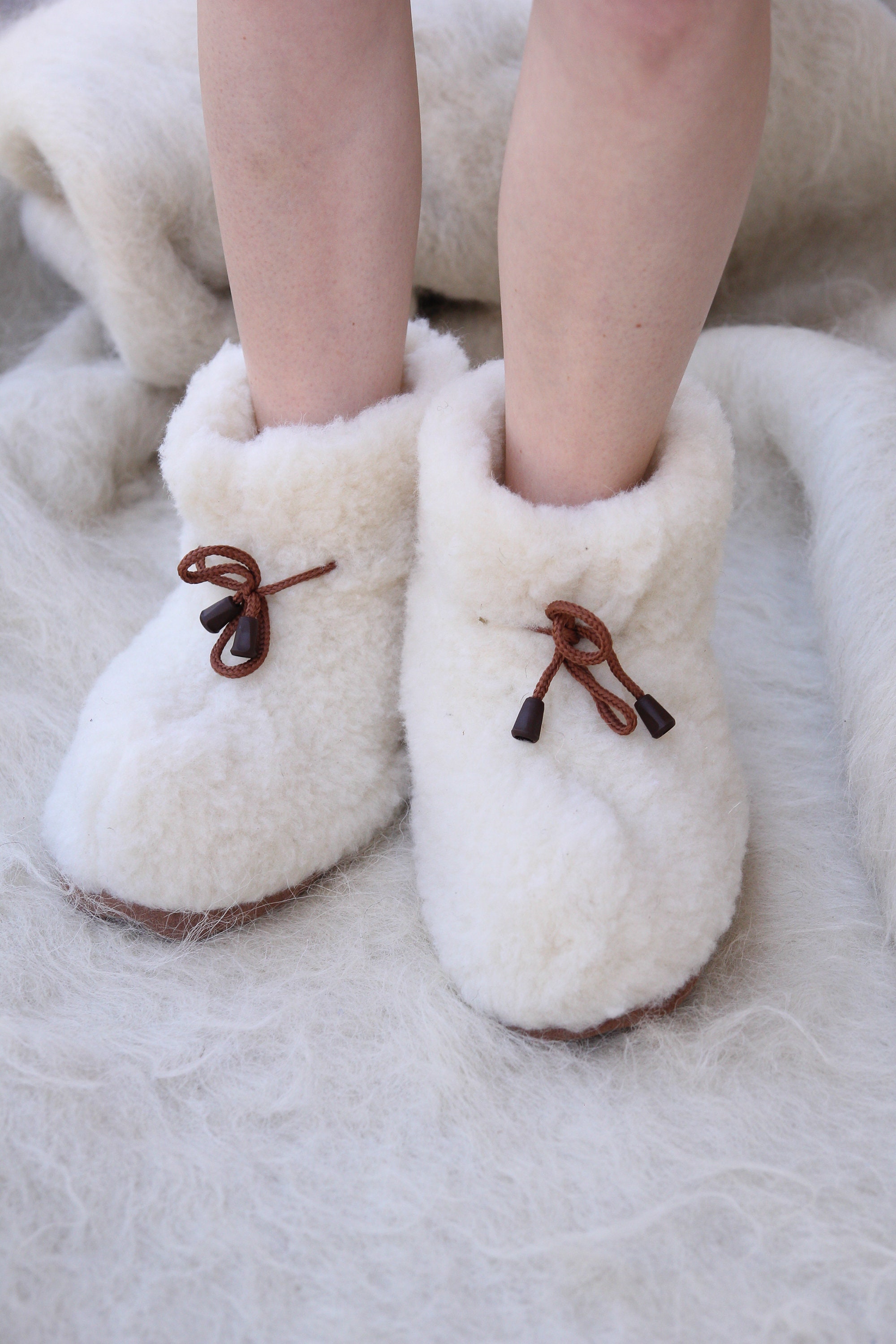 Organic Wool Slipper Boots, Handmade Slipper Socks With Sole, Warm Knit ...
