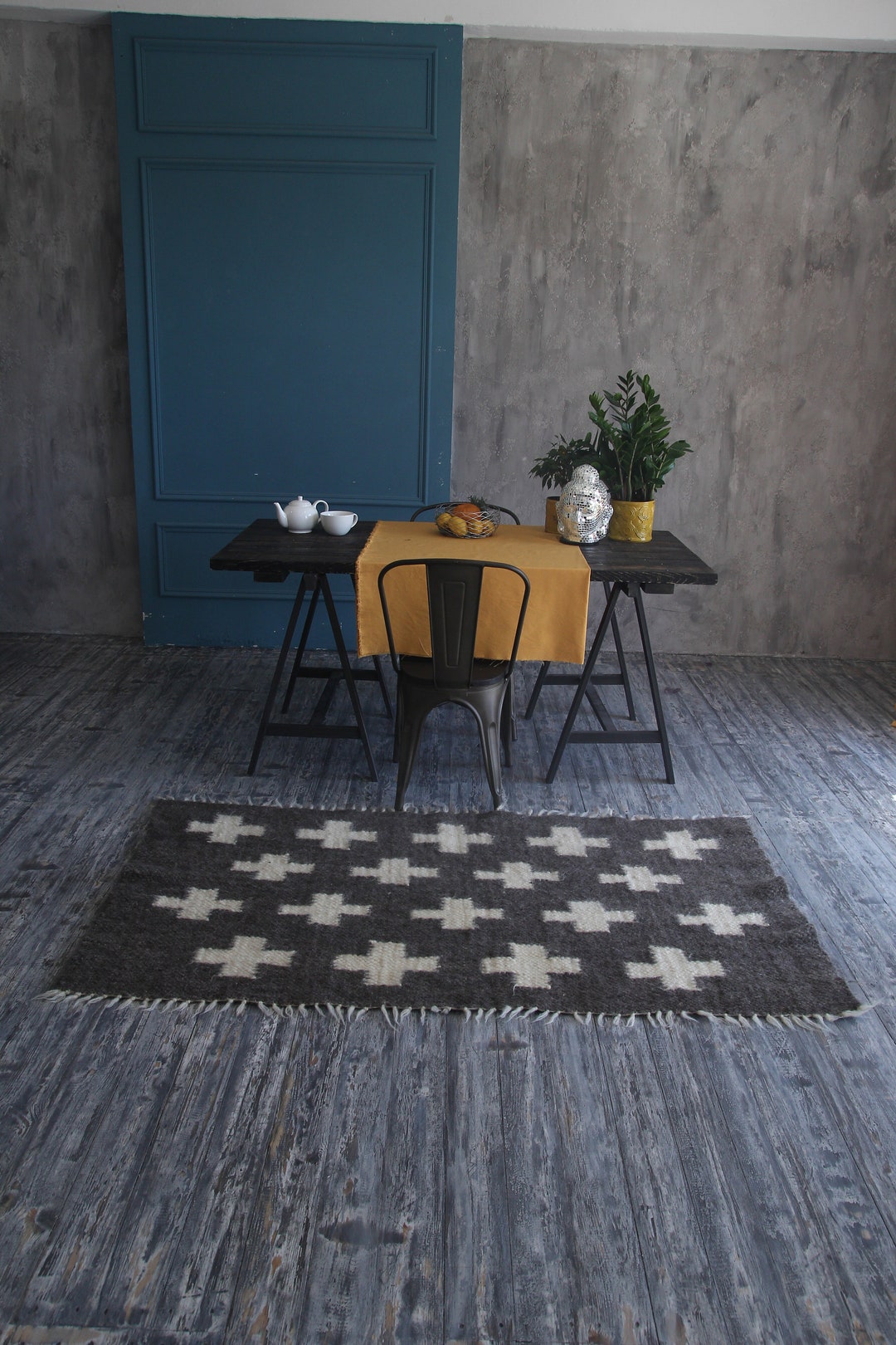 Swiss Wool Rug Handwoven Large Gray Woven Carpet, Mid-century Modern ...