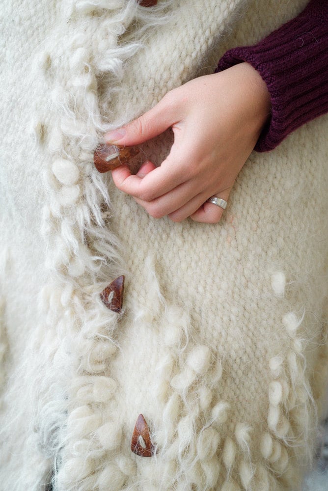 Ethnic White Wool Coat Eco-friendly Winter Hooded Coat Buttoned Woven ...