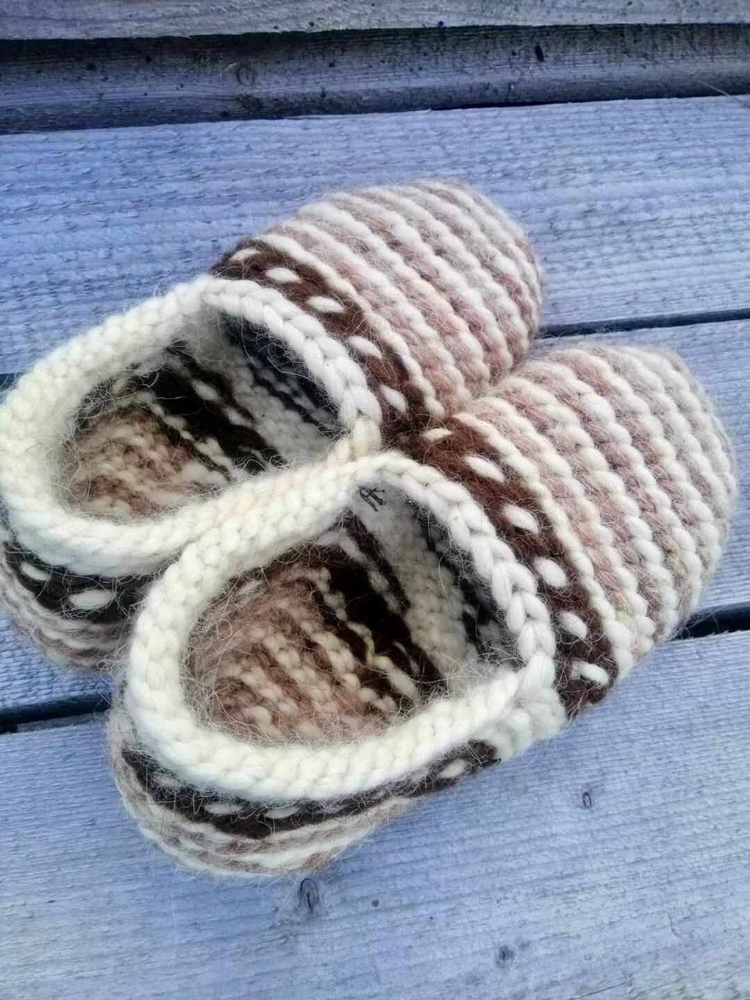 Ethnic Sheep Wool Slippers Women, Thick Warm Slippers Hand Knitted ...