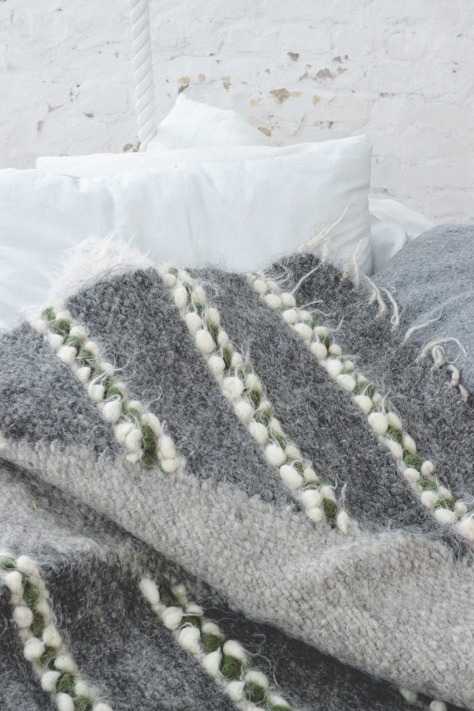 Pure Sheep Wool Blanket Geometric Throw Double Woven Coverlet Warm King ...