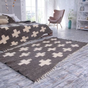 Swiss Grey Woven Rug Scandinavian Area Rug Wool Blanket Personilized ...