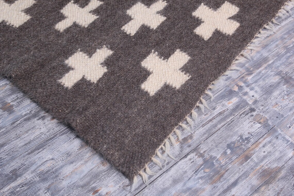 Swiss Wool Rug Handwoven Large Gray Woven Carpet Mid-century - Etsy