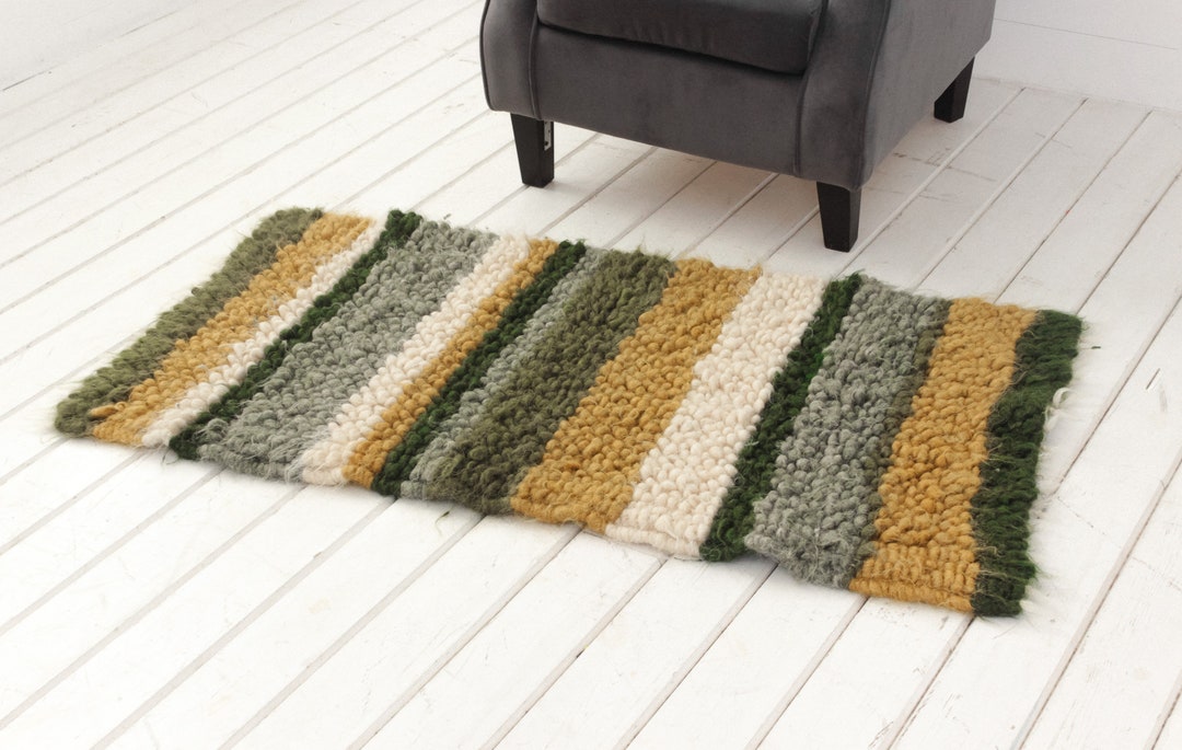 Green & Yellow Wool Rug Handwoven Floor Rug Natural Sheep Wool Rug ...