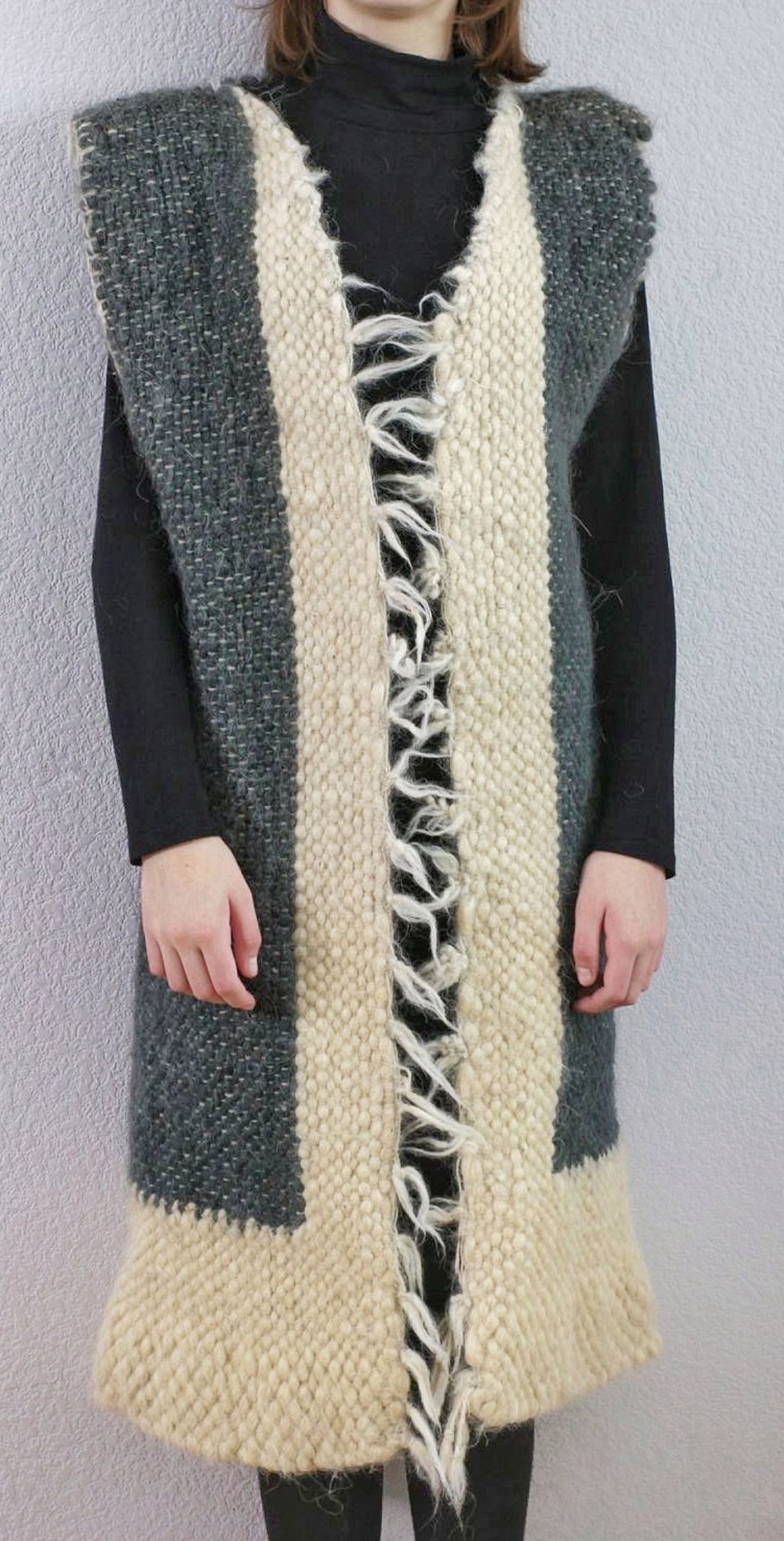 Ethnic Gray Wool Coat Eco Friendly Winter Hooded Coat Buttoned Woven ...