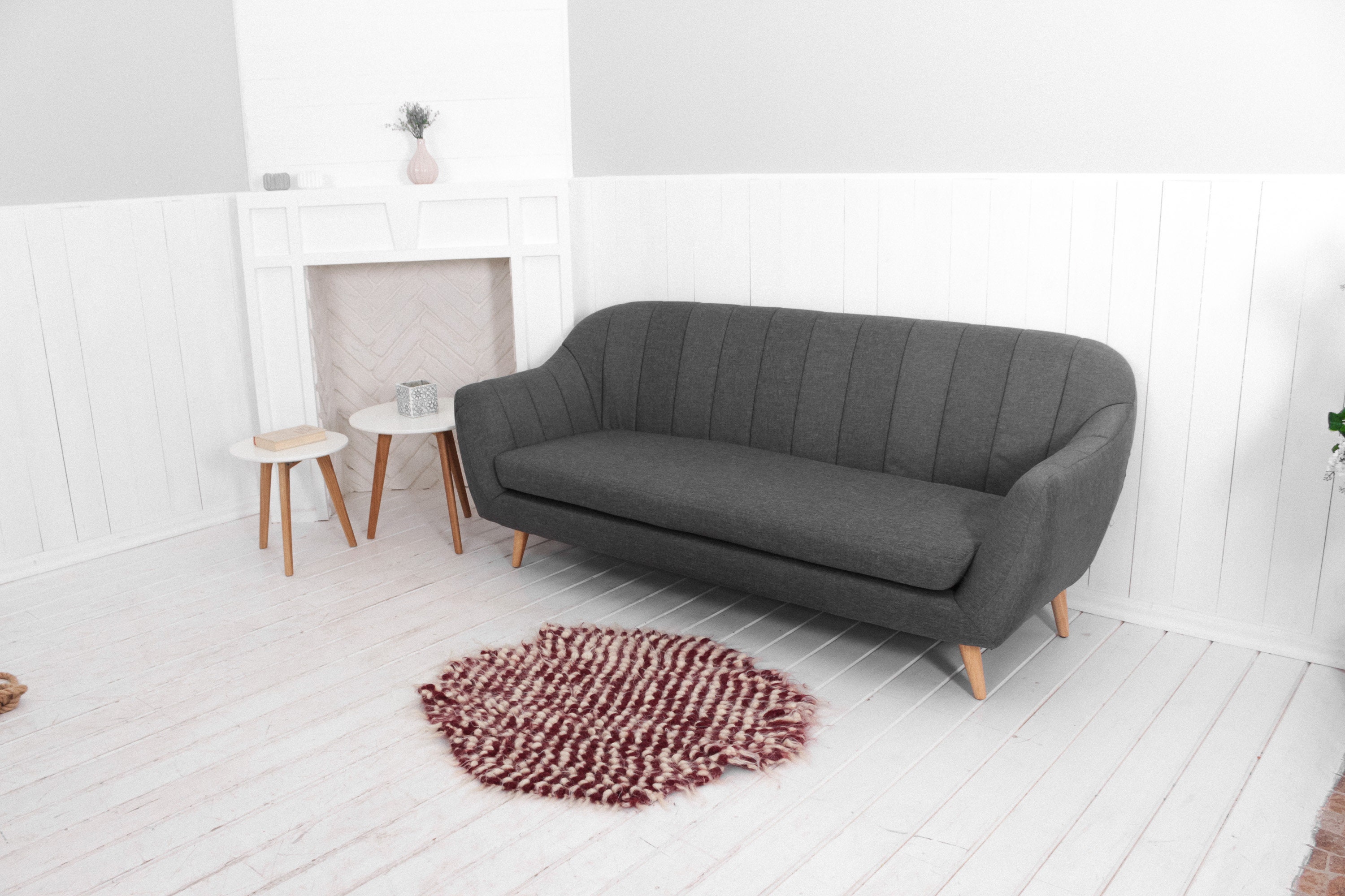 Round 100% Wool Rug Handwoven Large Woven Carpet Mid-century | Etsy