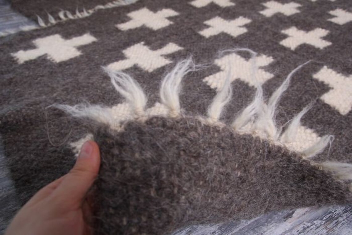 Swiss Grey Woven Rug Scandinavian Area Rug Wool Blanket Personilized ...