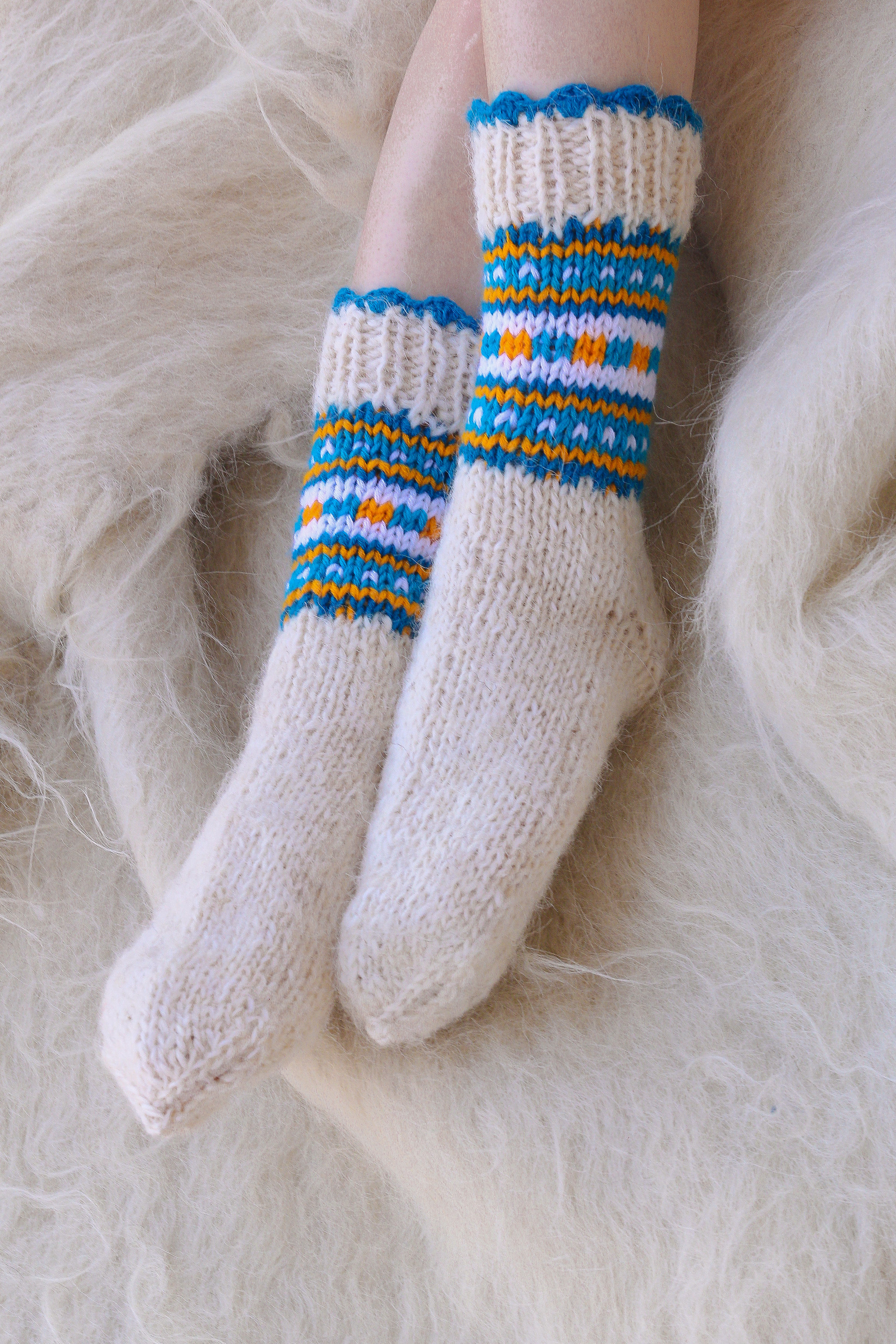 Hand Knitted Pure Sheep Wool Socks for Women, Knit Winter Socks ...
