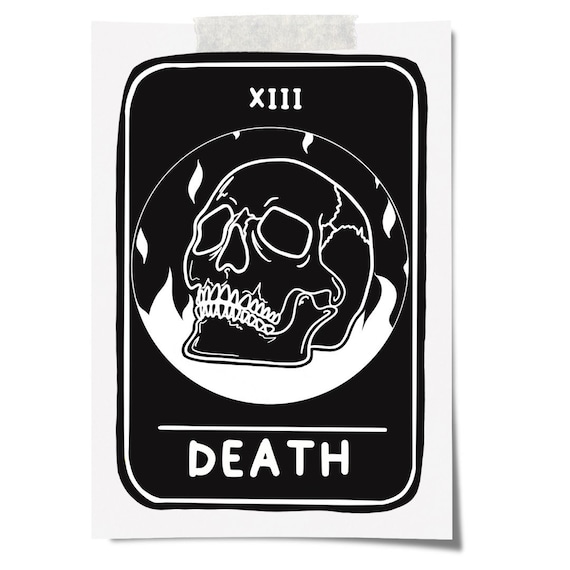 Black and White Skull Death Tarot Card Mono line monotone | Etsy