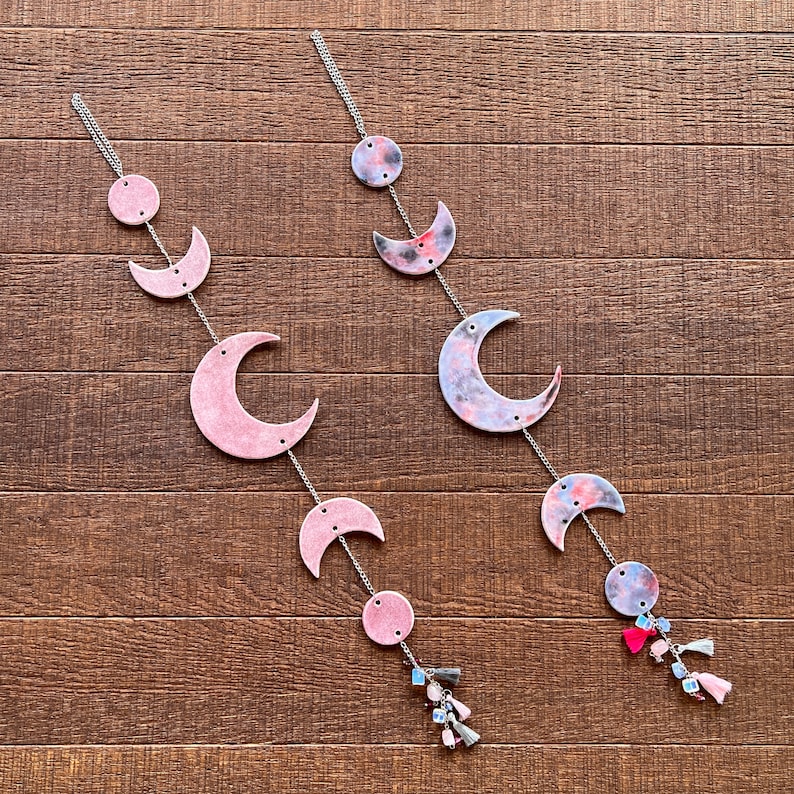 Ceramic Phases of the Moon Wall Decor With Natural Gemstones, Witchy ...