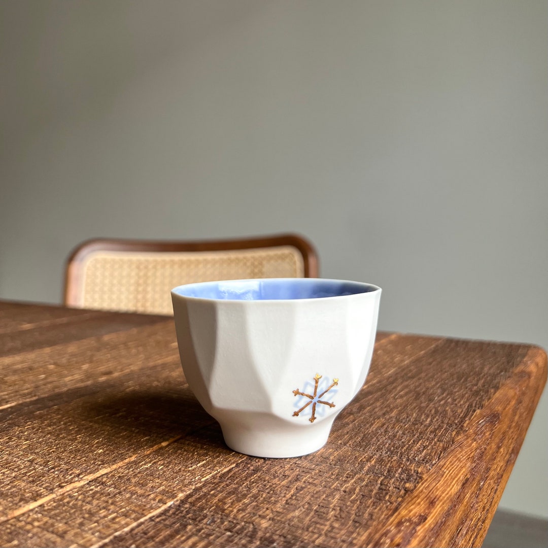 Snowflake Blue Tea Cup With Real Gold Details, Snowflake Christmas ...