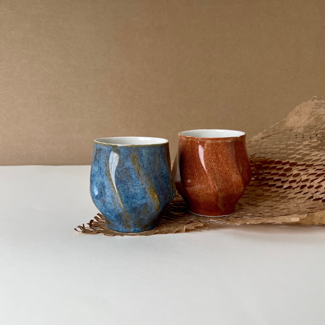 Unique Twist Coffee Mugs, Minimal Design Handmade Porcelain Handleless ...