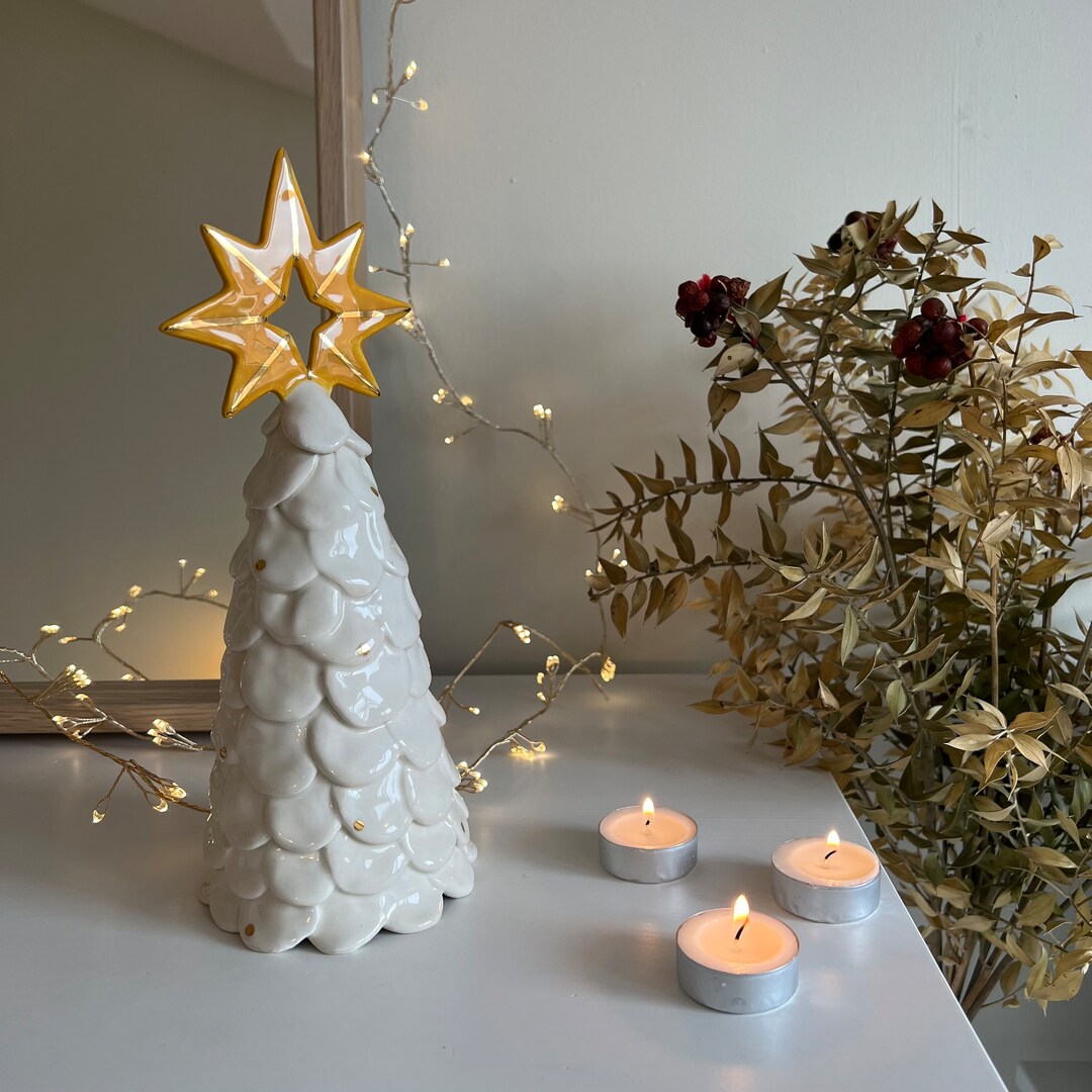 Handmade Ceramic Christmas Tree House Decoration, X-mas Candle Holder ...