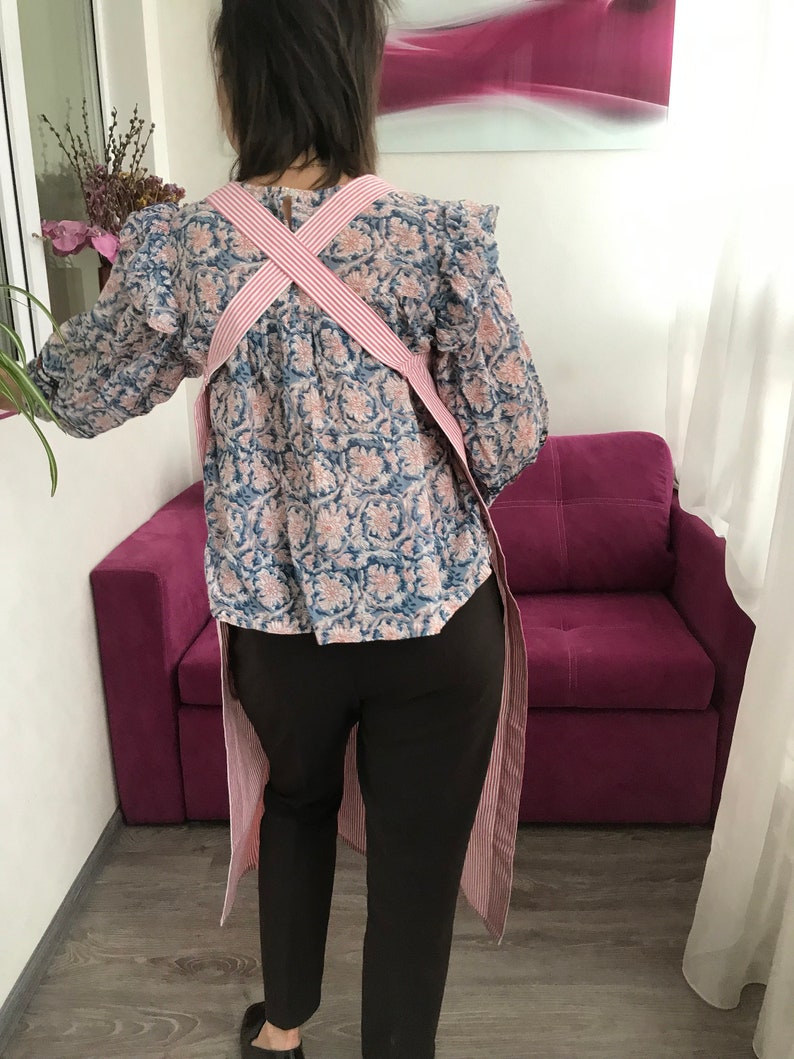 Retro Cotton Apron / Pink Striped Long Apron / Womens Gardeners Apron ...