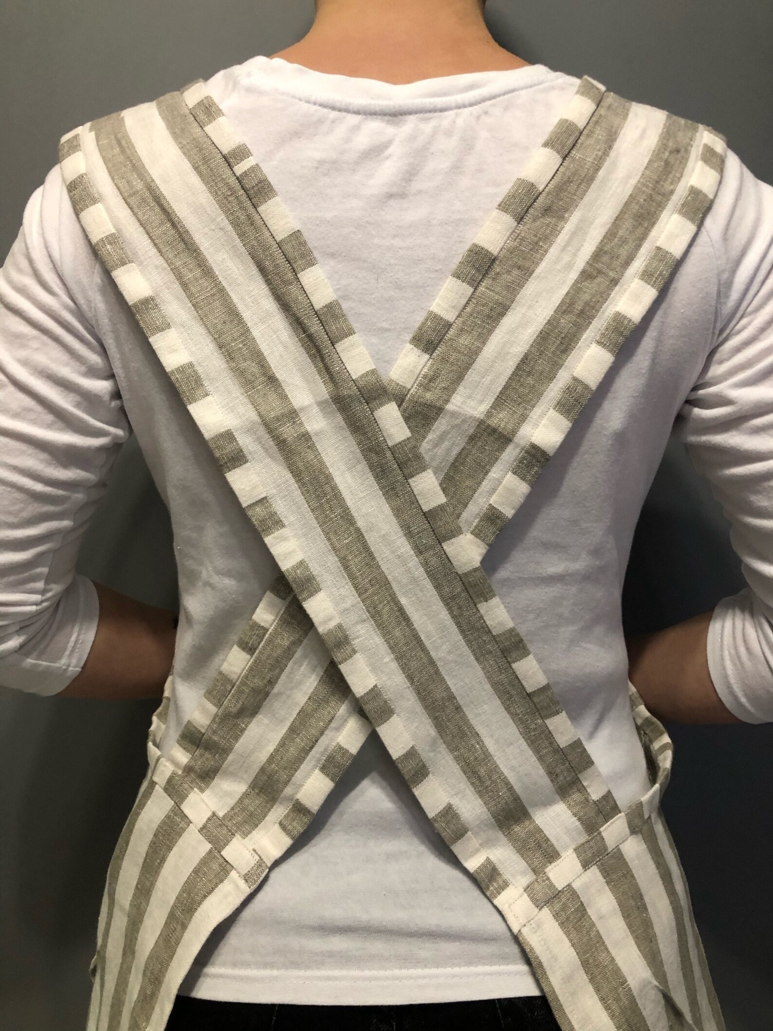 Striped Linen Apron in Boho Style With Decoration in the Form of ...